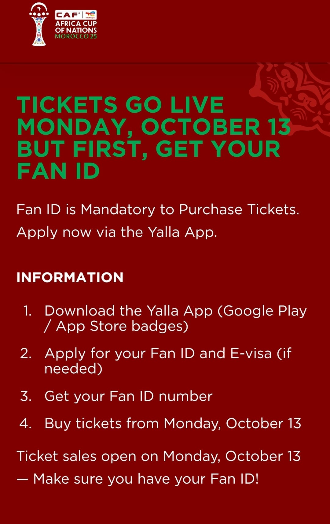 AFCON Morocco 2025 Tickets Go on Sale, Yalla App Now Available ...
