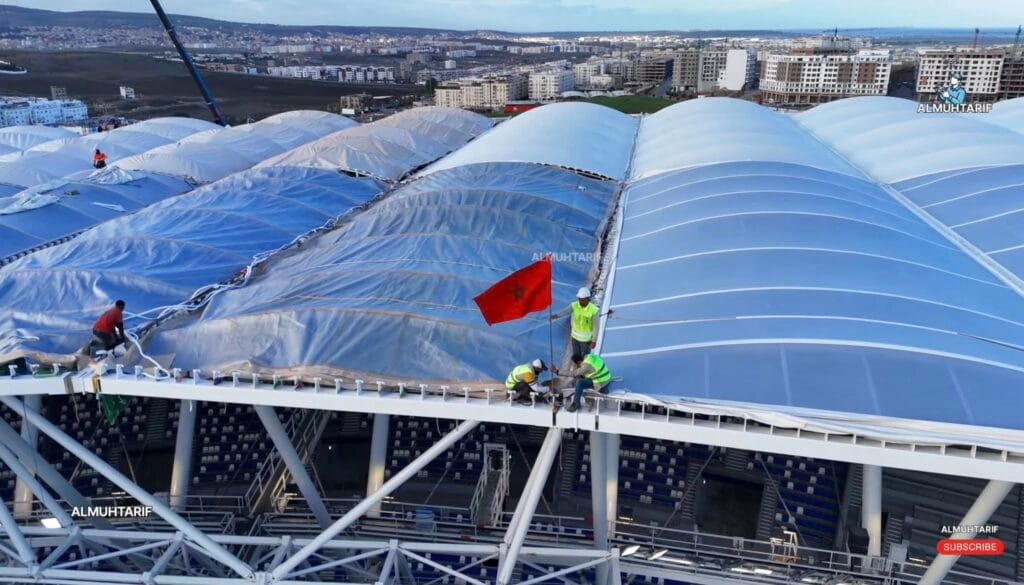 Grand Stade de Tanger Completes Roof Covering as Workers Raise Moroccan ...